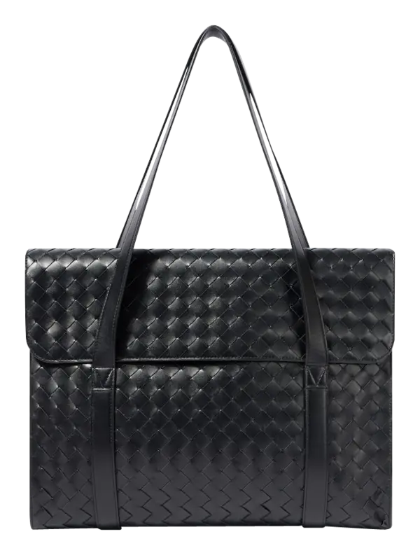 Bottega Veneta Intrecciato Leather Portfolio Bag - Black