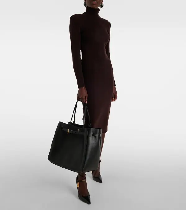 TOM FORD Tara Large Grained Leather Tote Bag - Black