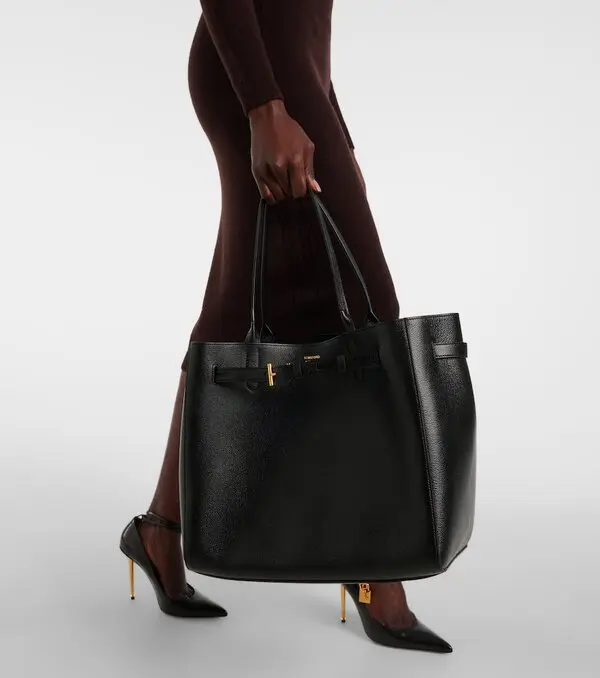 TOM FORD Tara Large Grained Leather Tote Bag - Black
