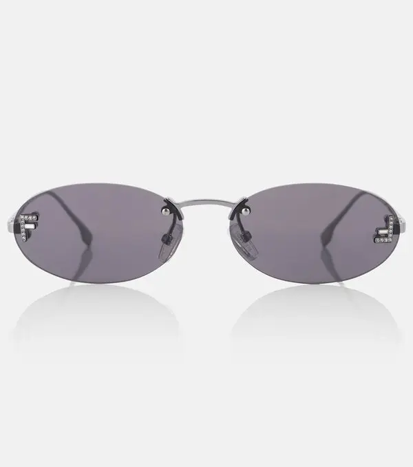 Fendi First Crystal Oval Sunglasses - Black