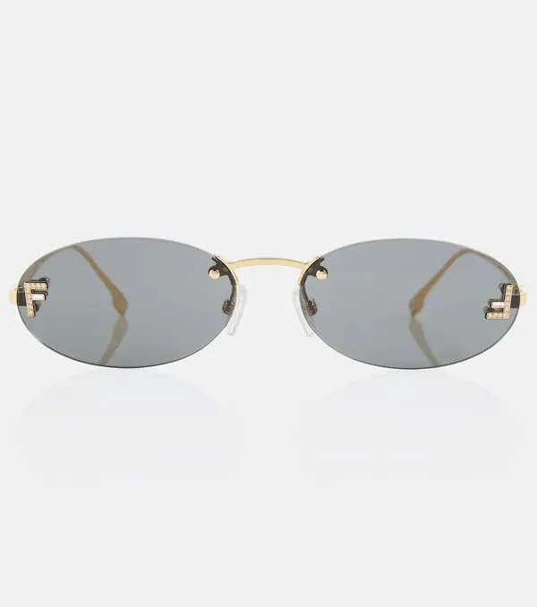 Fendi First Crystal Oval Sunglasses - Black