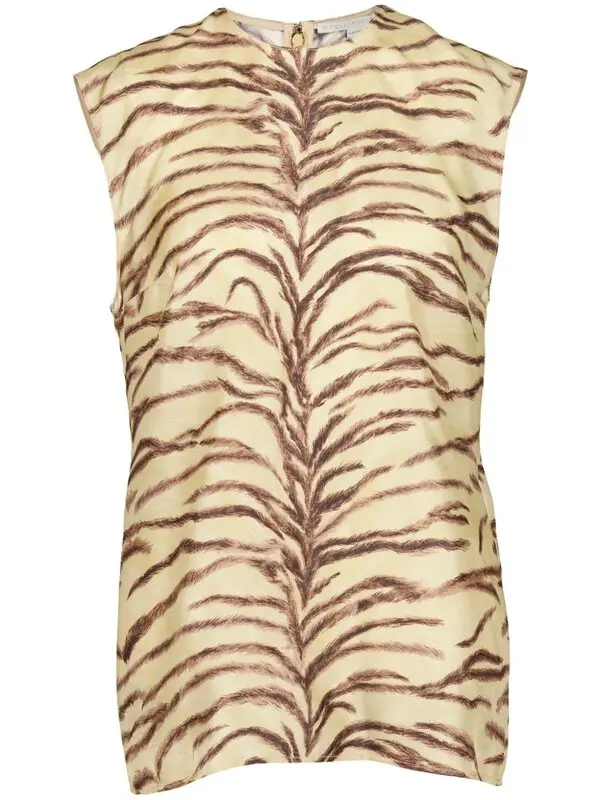 Stella McCartney Tiger-print Silk Top - Neutrals