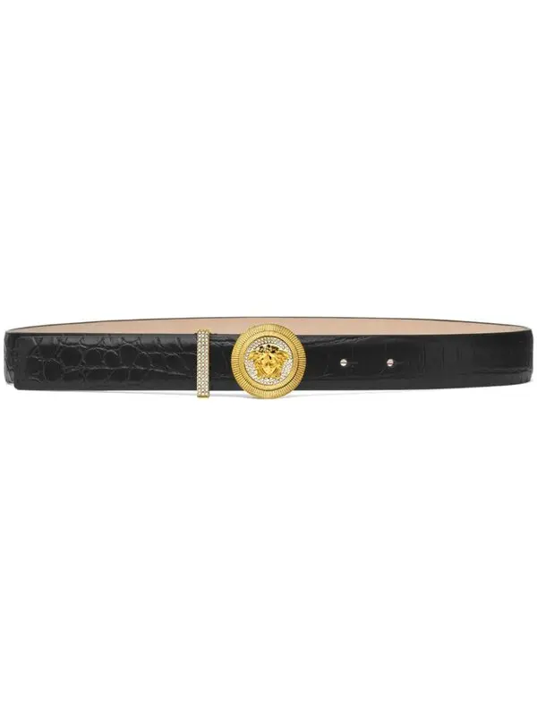 Versace Medusa Biggie Croc-effect Belt - Black