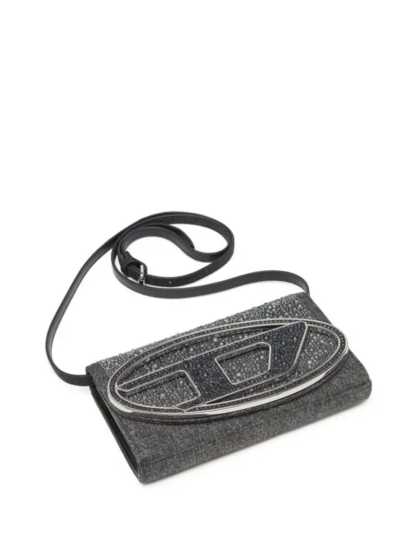 DIESEL® 1dr Crystal Embellished Denim Wallet - Black