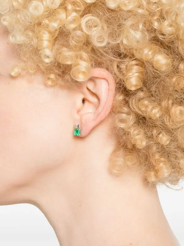 SAUER 18kt White Gold Agnes Diamond And Emerald Earrings