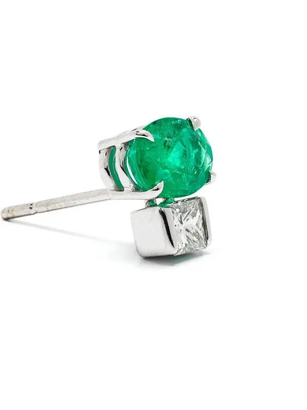 SAUER 18kt White Gold Agnes Diamond And Emerald Earrings