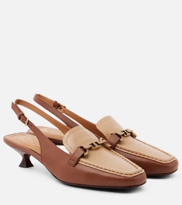 TOD'S Leather Slingback Pumps - Brown