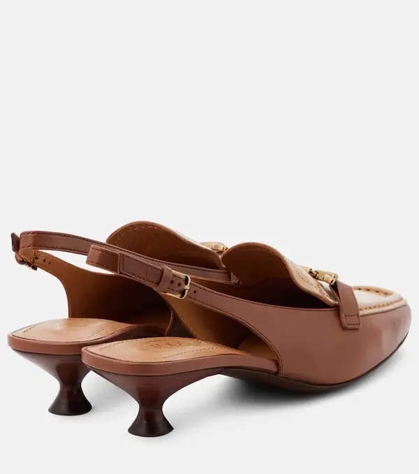 TOD'S Leather Slingback Pumps - Brown