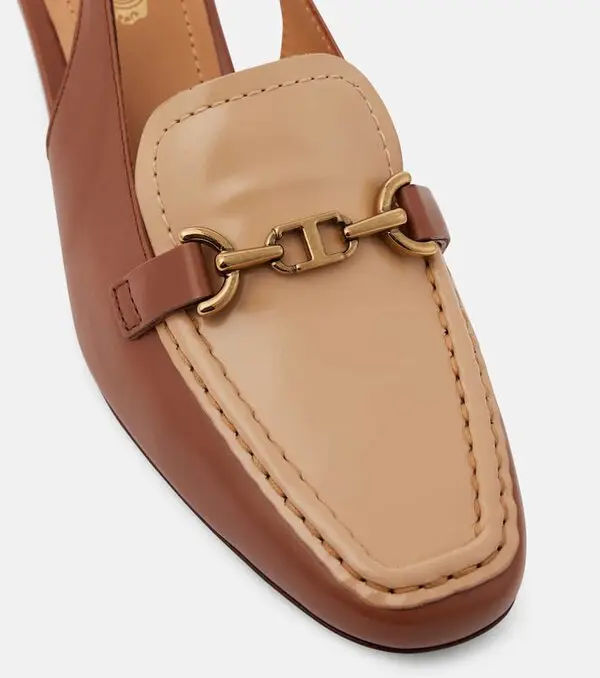 TOD'S Leather Slingback Pumps - Brown