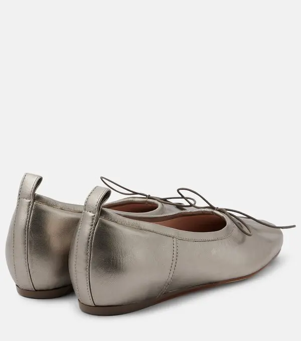Simone Rocha Classic Pleated Metallic Leather Ballet Flats - Silver