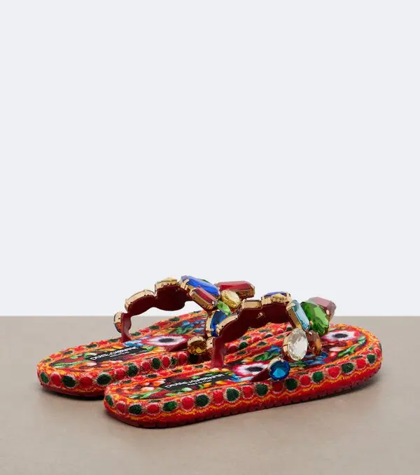 Dolce & Gabbana Embellished Leather Thong Sandals - Multicoloured