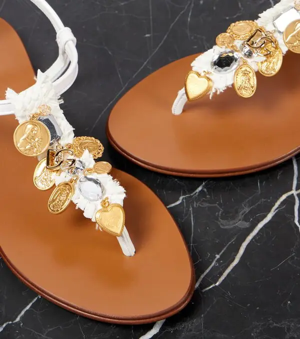 Dolce & Gabbana Embellished Leather Thong Sandals