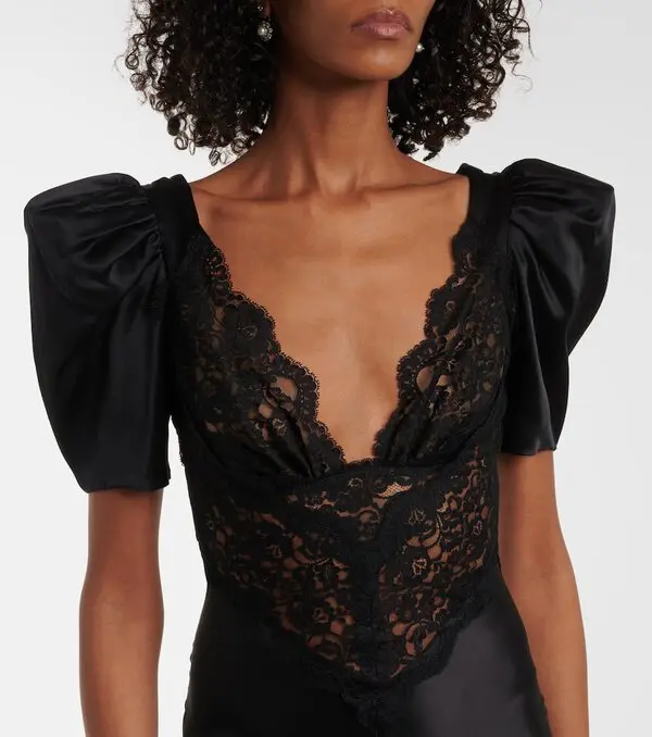 RODARTE Lace-trimmed Silk Gown - Black