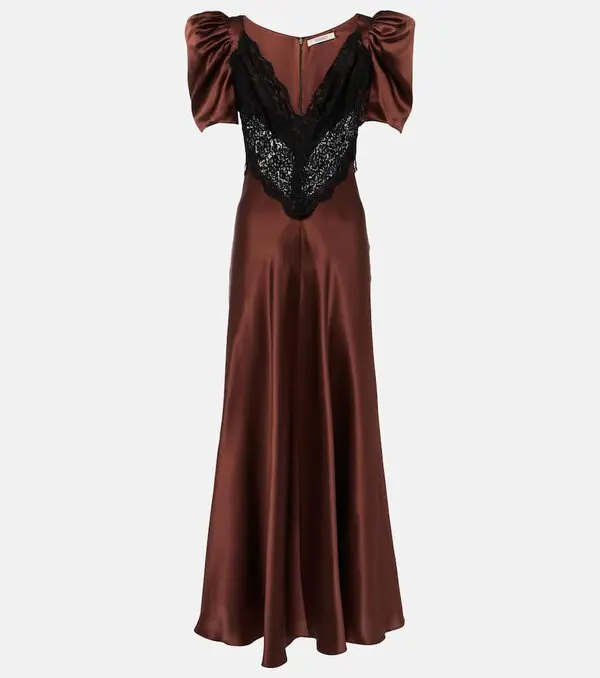 RODARTE Lace-trimmed Silk Gown - Brown