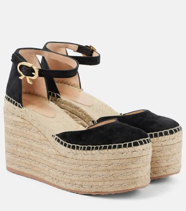GIANVITO ROSSI Suede Platform Espadrille Wedges - Black