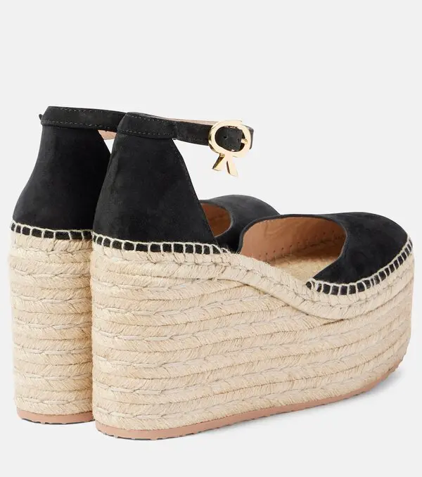 GIANVITO ROSSI Suede Platform Espadrille Wedges - Black