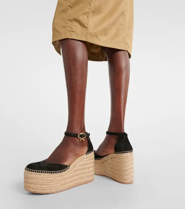 GIANVITO ROSSI Suede Platform Espadrille Wedges - Black