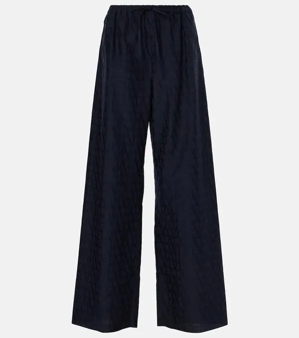 Valentino Garavani Cotton Poplin Wide-leg Pants - Blue
