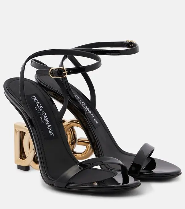 Dolce & Gabbana Keira Logo Patent Leather Sandals - Black