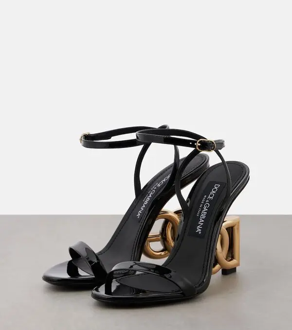 Dolce & Gabbana Keira Logo Patent Leather Sandals - Black