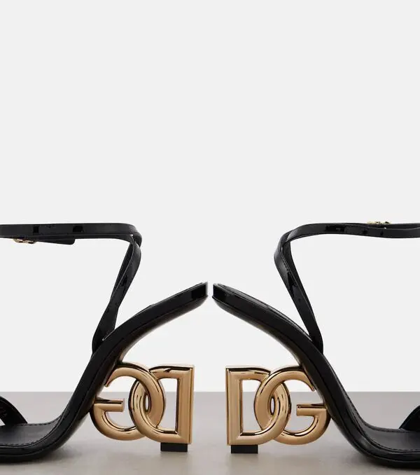 Dolce & Gabbana Keira Logo Patent Leather Sandals - Black