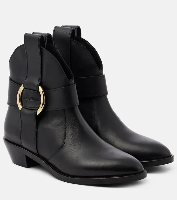 See By Chloé Ring Leather Ankle Boots - Black