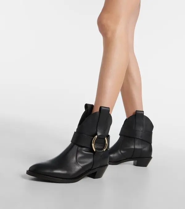 See By Chloé Leather Ankle Boots With Buckle Detail
