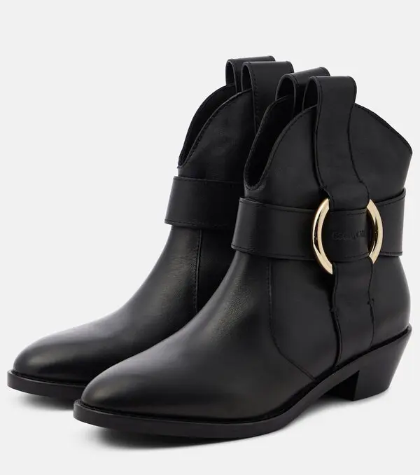 See By Chloé Ring Leather Ankle Boots - Black