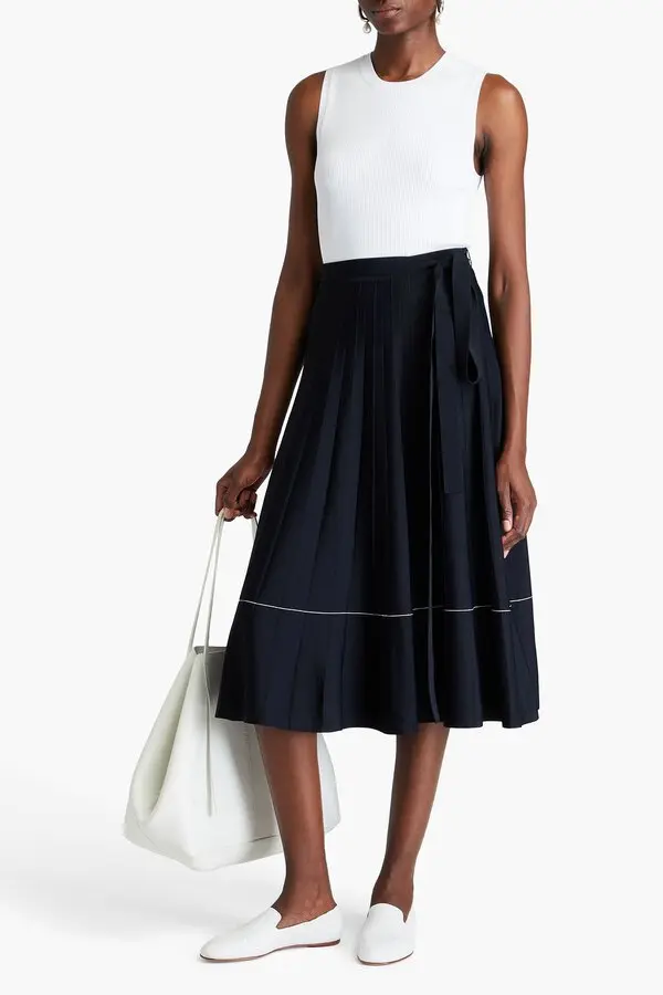Another Tomorrow Pleated Knit Midi Skirt