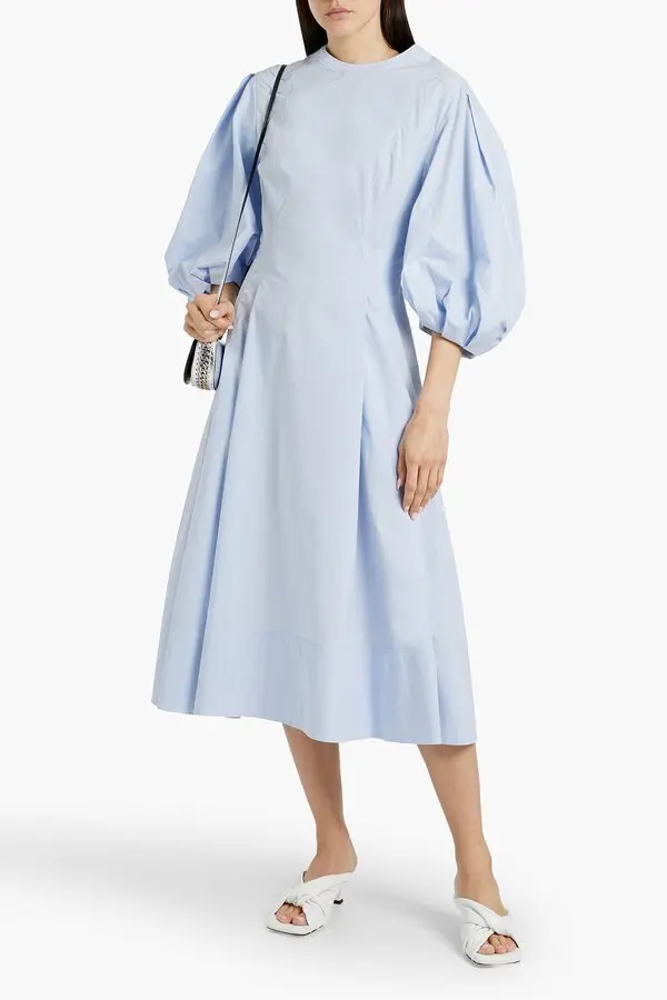 Another Tomorrow Cotton-poplin Midi Dress - Light Blue