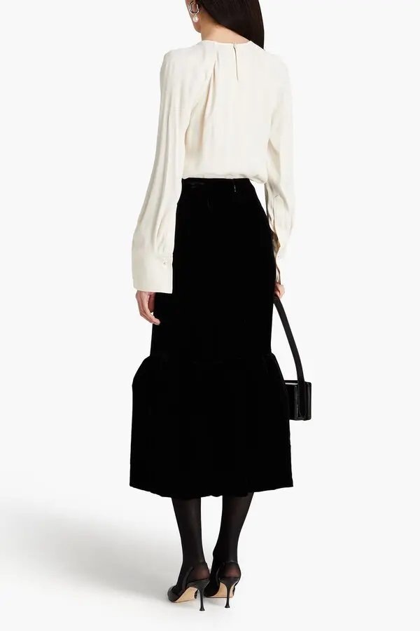 TOTEME Ruched Satin-crepe Top With Faux Pearl Details