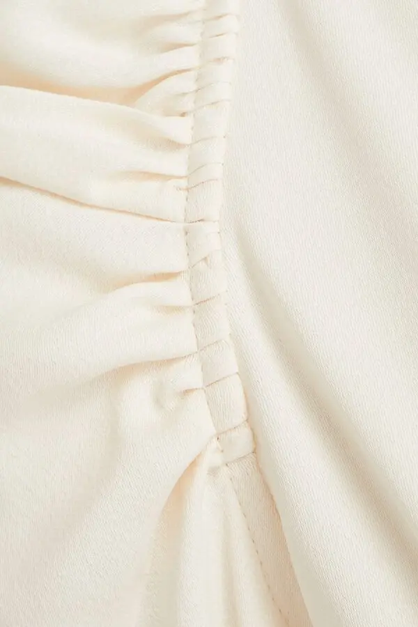 TOTEME Ruched Satin-crepe Top With Faux Pearl Details