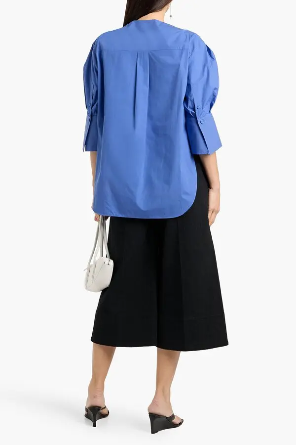 Another Tomorrow Oversized Pleated Cotton-poplin Top - Cobalt Blue