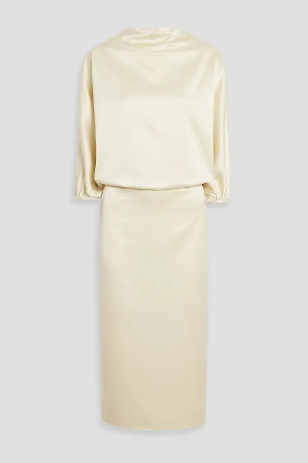Toteme Draped Satin Midi Dress In Ecru - 50% Off | Editorialist