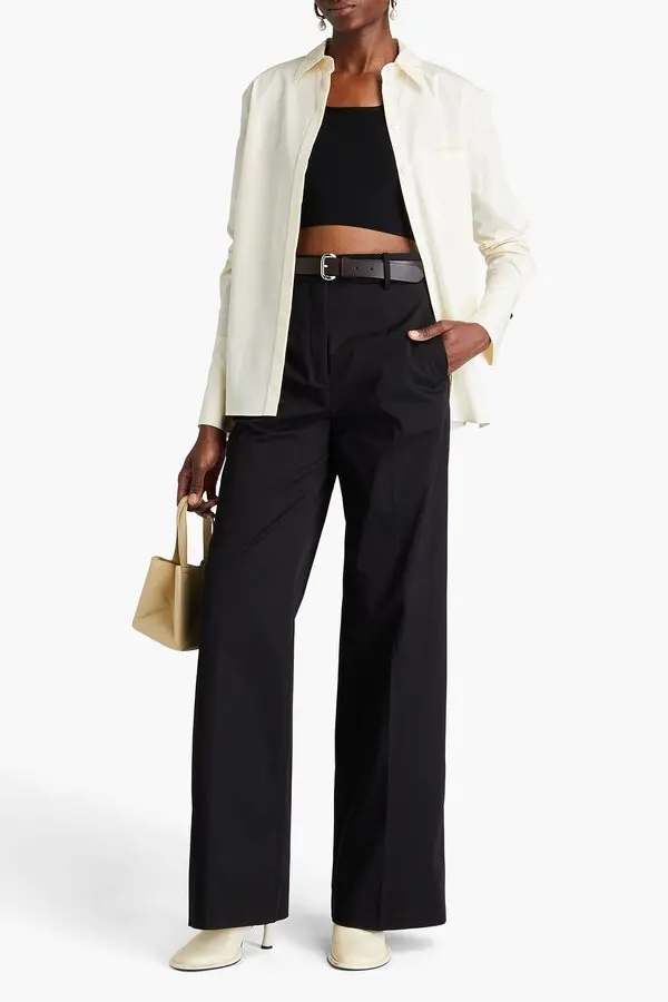 Another Tomorrow Stretch Cotton-twill Wide-leg Pants - Black
