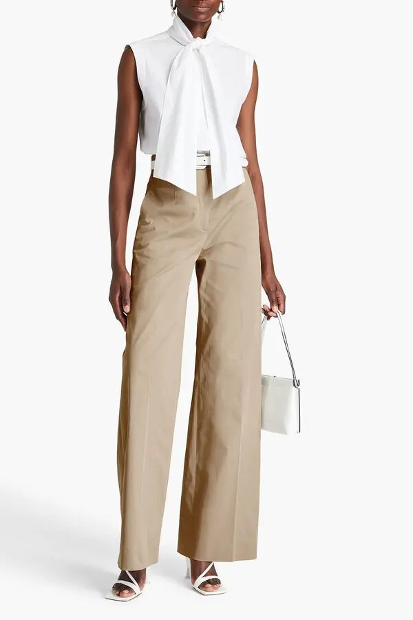 another tomorrow - Another Tomorrow Stretch Cotton-Twill Wide-Leg Pants