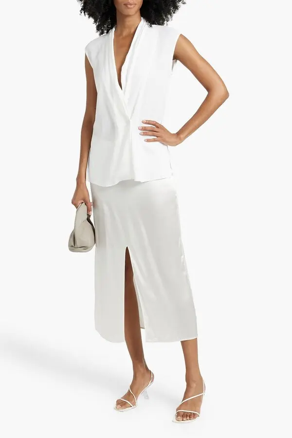 Another Tomorrow Draped Crepe Top - White