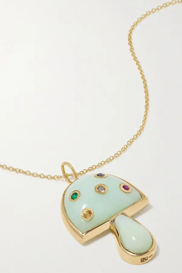 Brent Neale Mini Mushroom 18-karat Multi-stone Pendant Necklace - Gold