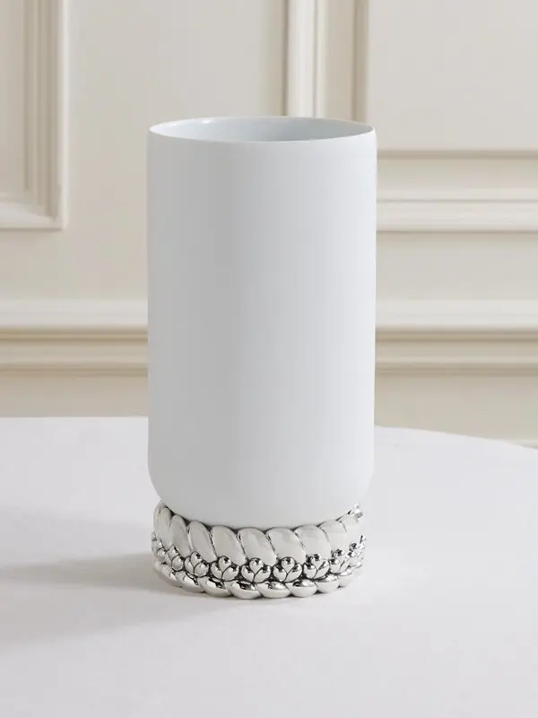 Christofle Babylone Large -plated Embellished Porcelain Vase - Silver