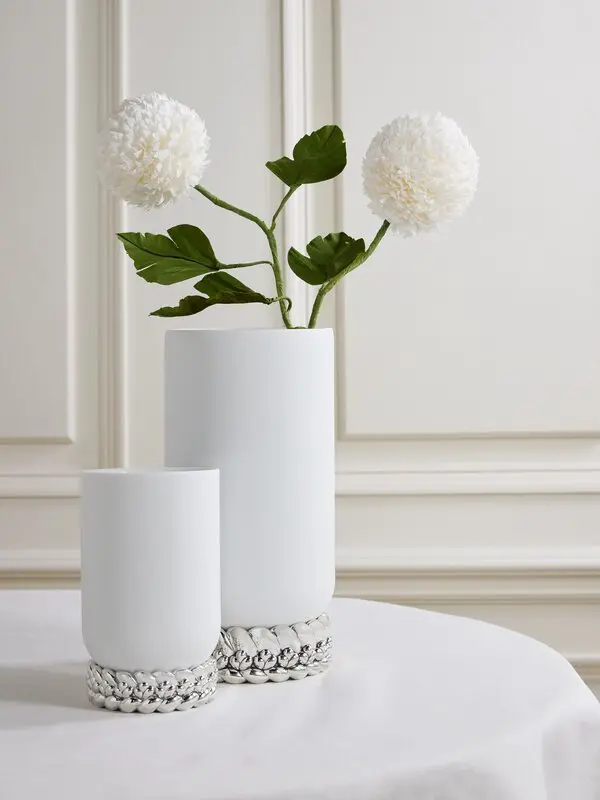 Christofle Babylone Large -plated Embellished Porcelain Vase