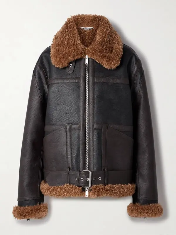Stella McCartney Oversized Vegan Leather Jacket With Faux Shearling Trim