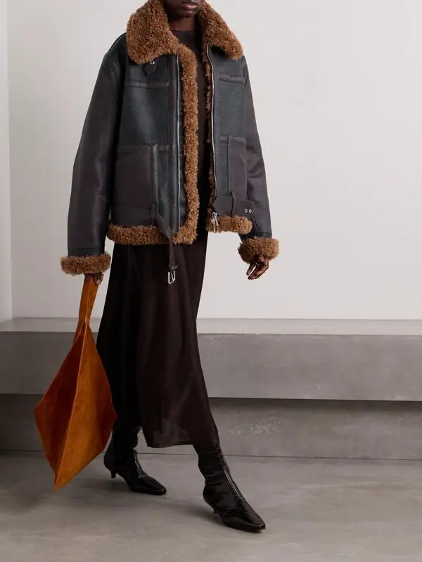 Stella McCartney Oversized Vegan Leather Jacket With Faux Shearling Trim
