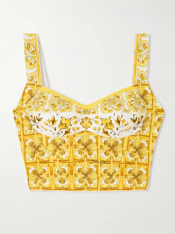 Dolce & Gabbana Maiolica Printed Cropped Corset Top - Yellow