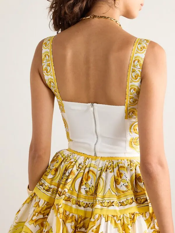 Dolce & Gabbana Maiolica Printed Cropped Corset Top - Yellow