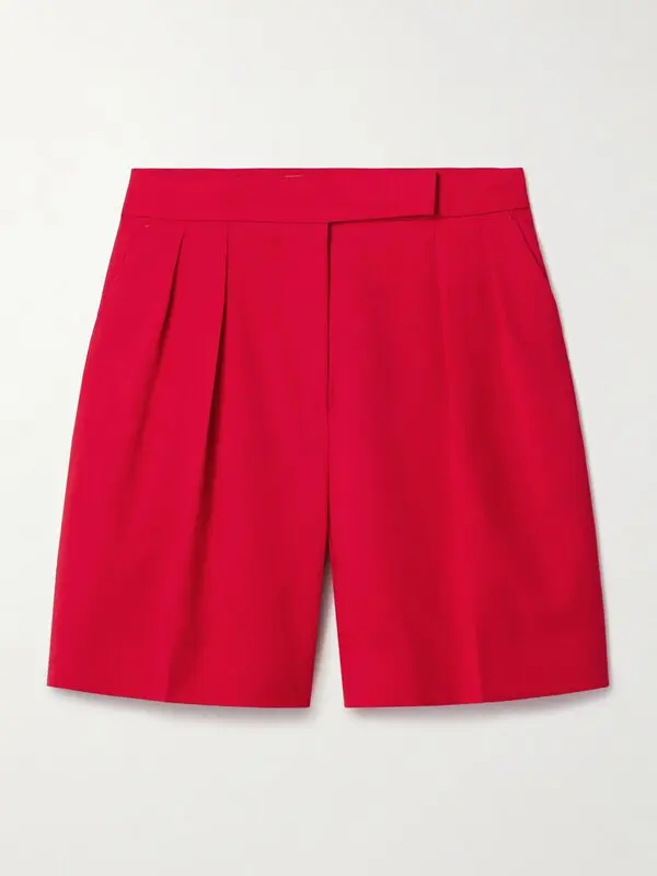 Max Mara Jessica Pleated Wool Shorts - Red