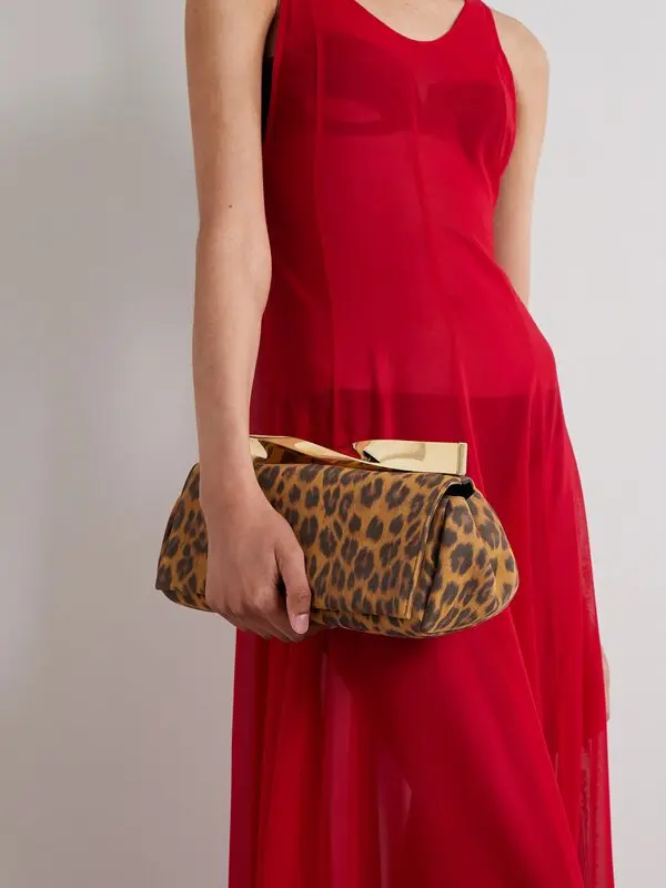 AQUAZZURA Twist Leopard-print Suede Clutch