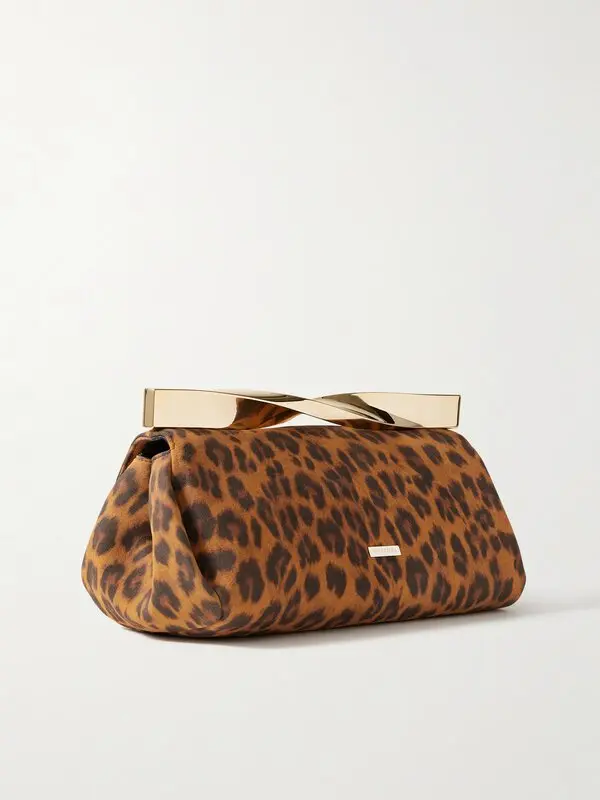 AQUAZZURA Twist Leopard-print Suede Clutch