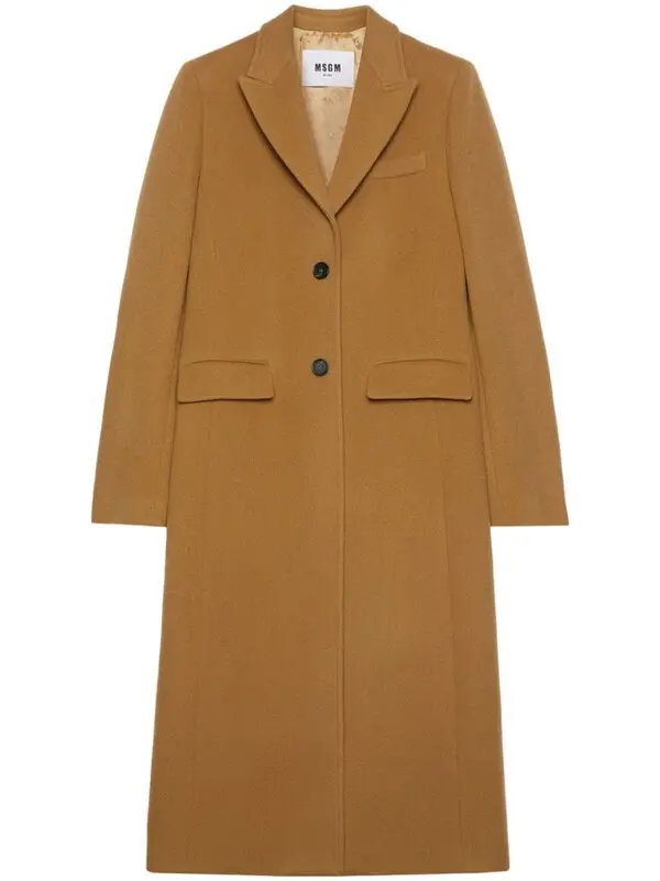 MSGM Notched-lapel Button-fastening Mid-length Coat - Brown