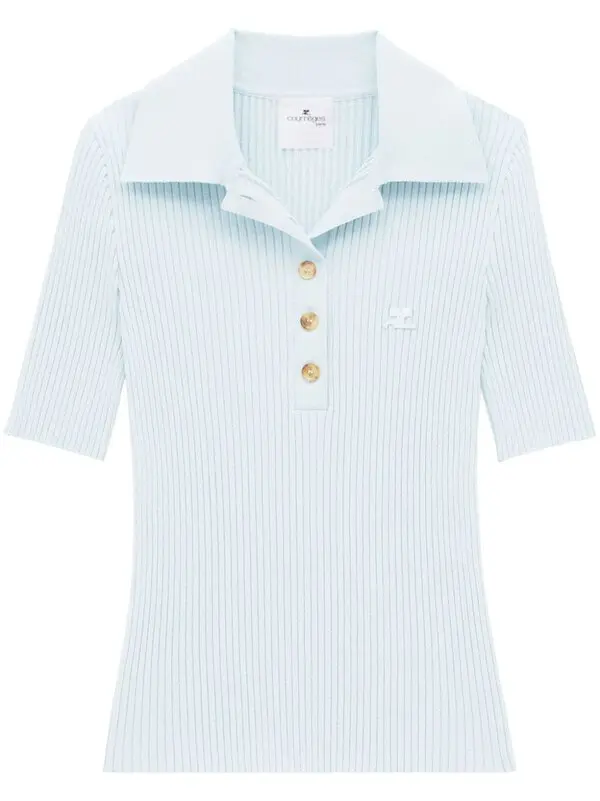 COURREGES Signature Ribbed Polo Top - Blue