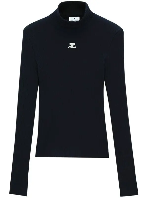 COURREGES Logo-patch Mock-neck Sweater - Blue